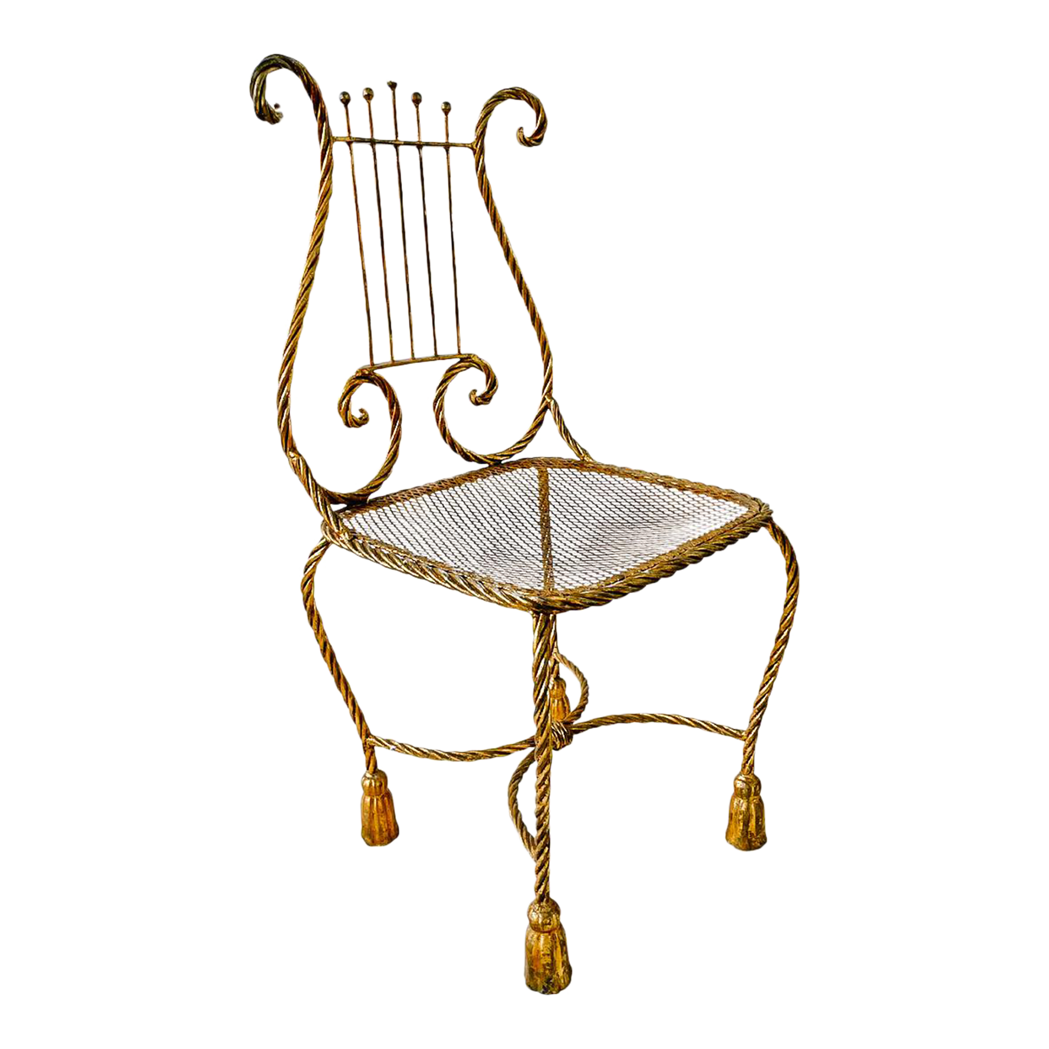 1960 Hollywood Regency Italian Rope & Tassel Gold Gilt Chair | Chairish