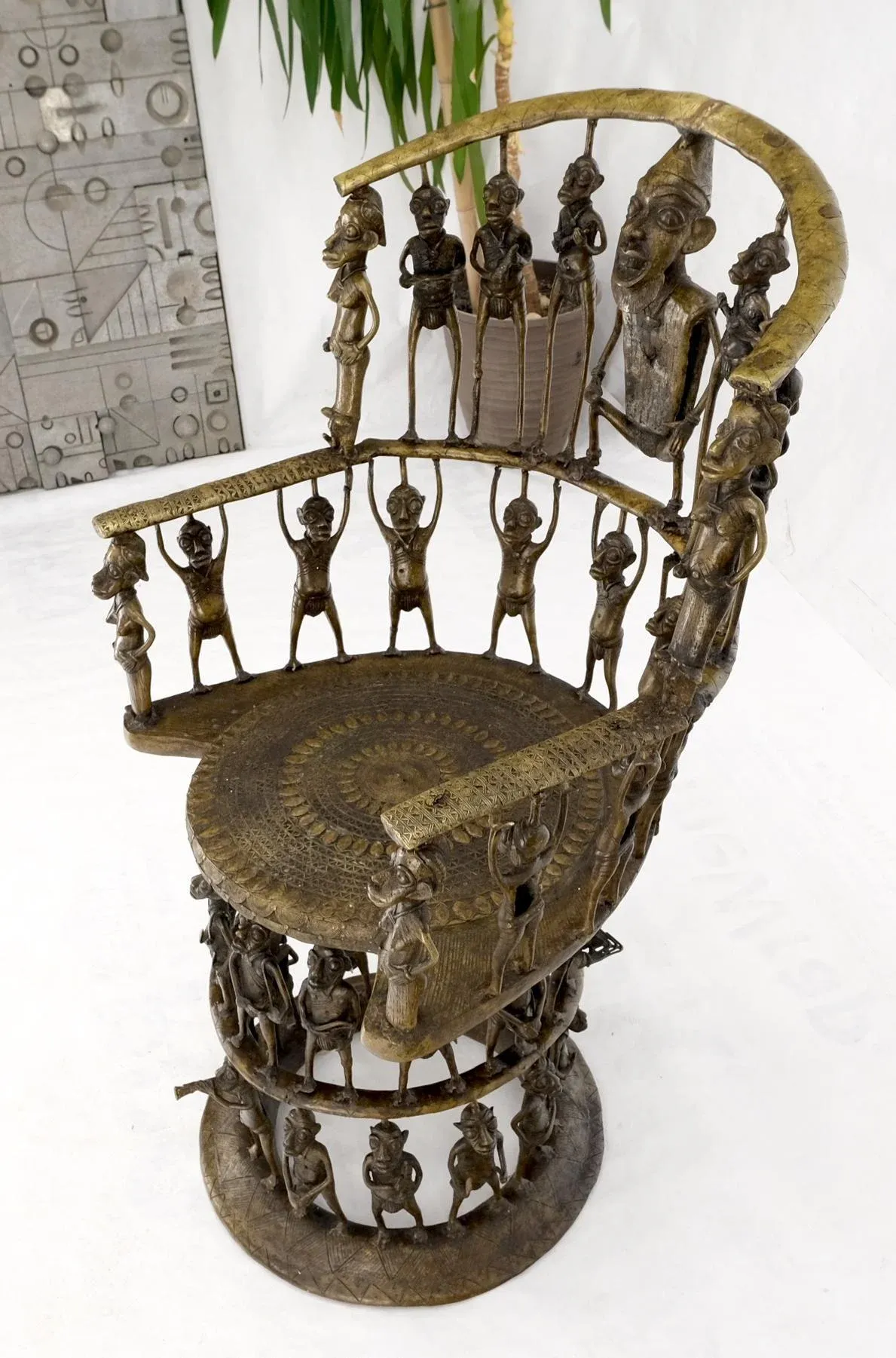 Solid Bronze 44 Figurines African Cameroon Bronze Figurative Throne Chair Chairish