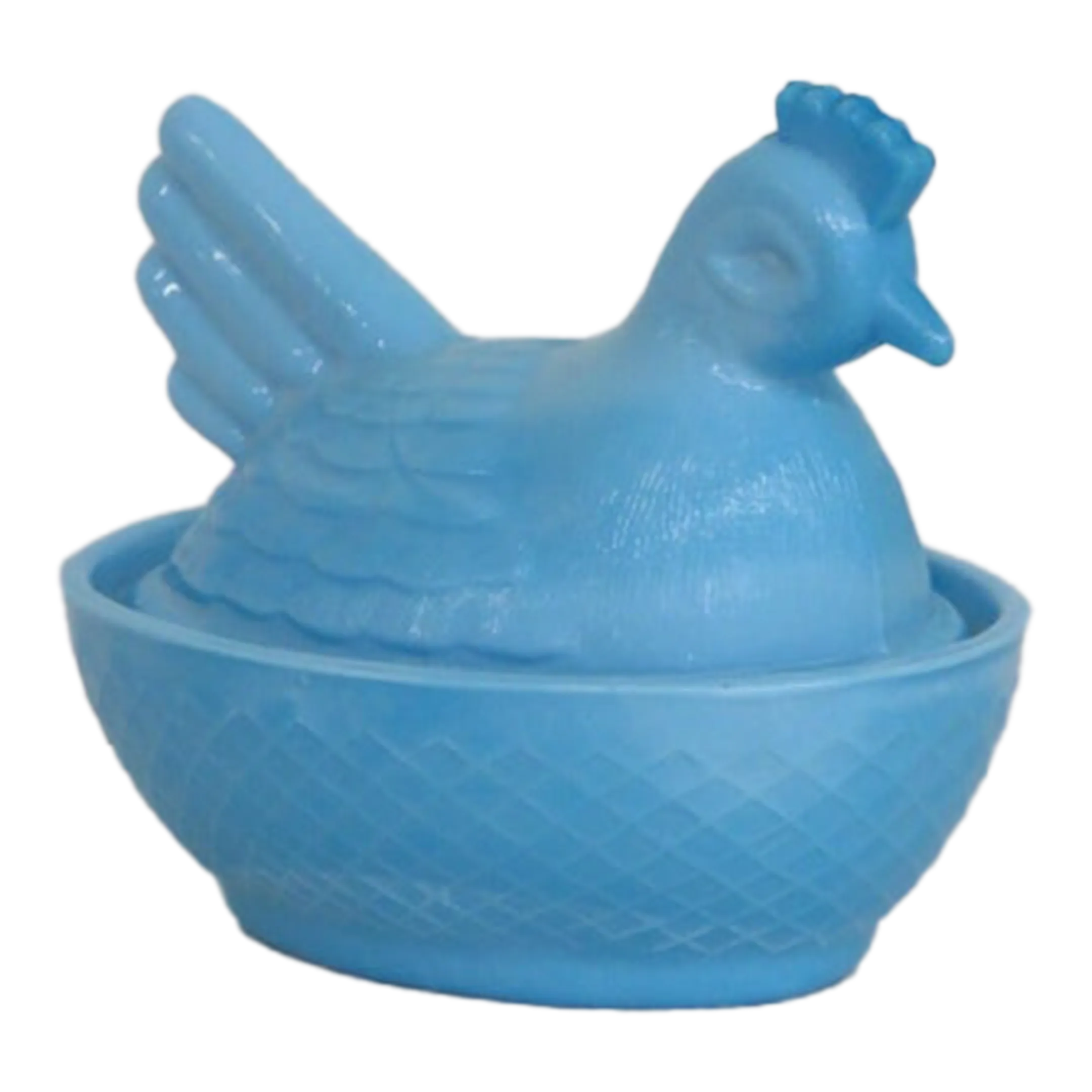 Heisey Style Blue Slag Glass Chicken Hen on Nest Small Covered Dish ...