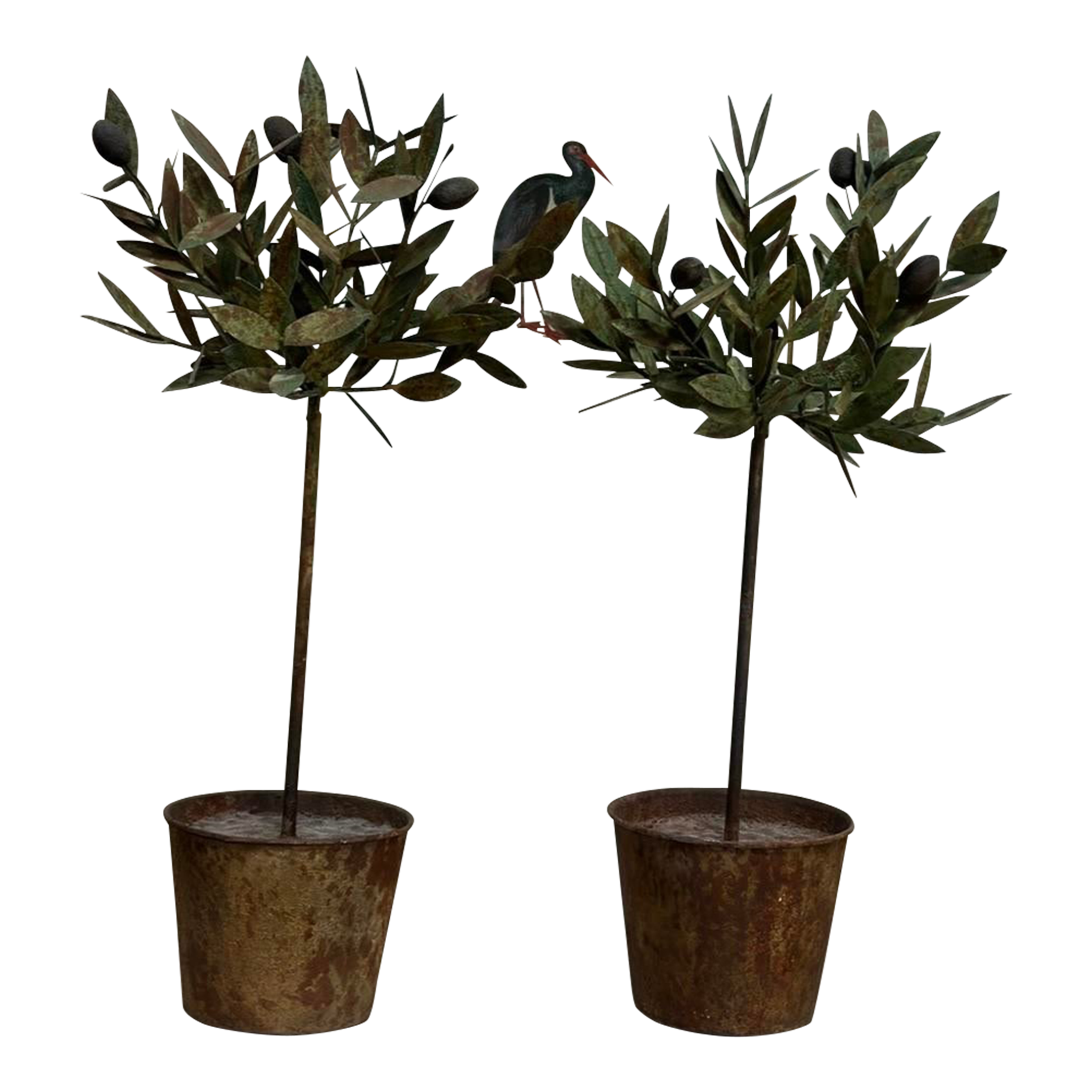 Pair of Vintage Style Tole Metal Topiary Olive Tree | Chairish