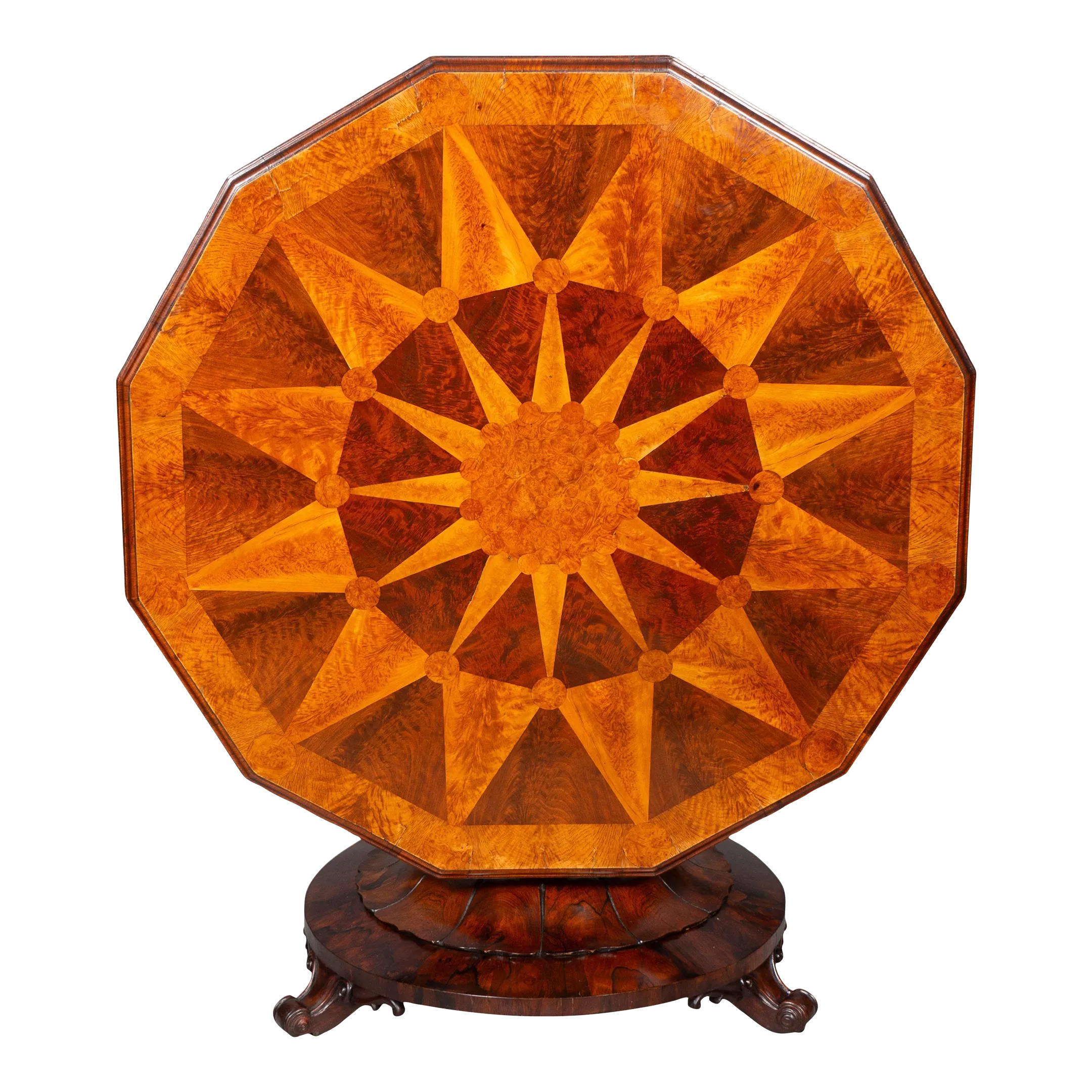 Early Victorian Rosewood, Burl Walnut and Elm Center Table | Chairish