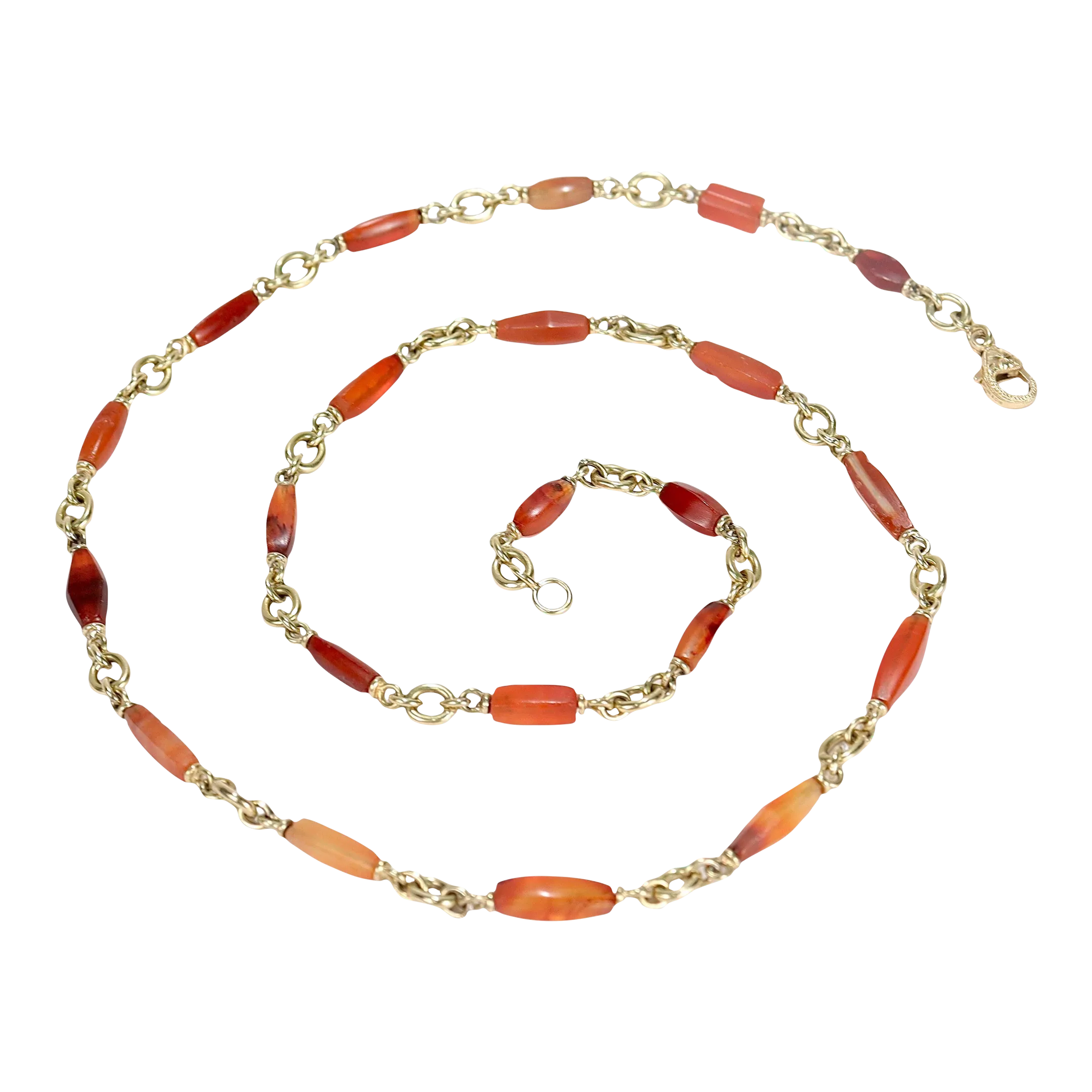 Vintage Sylva Et Cie 18k Gold & Carnelian Bead Graduated Bullet Chain Necklace | Chairish