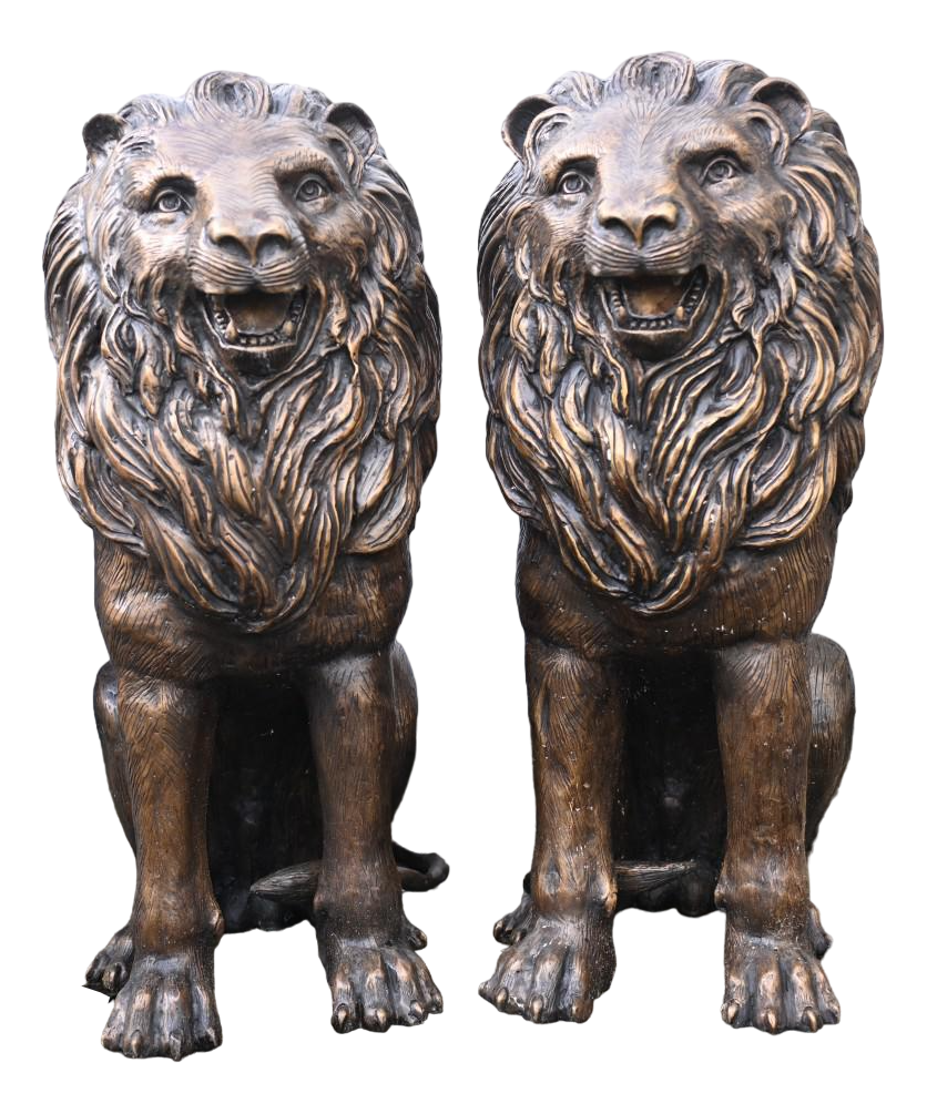 Bronze Lion Gatekeeper Statues Guard Casting Lions, Set of 2 | Chairish