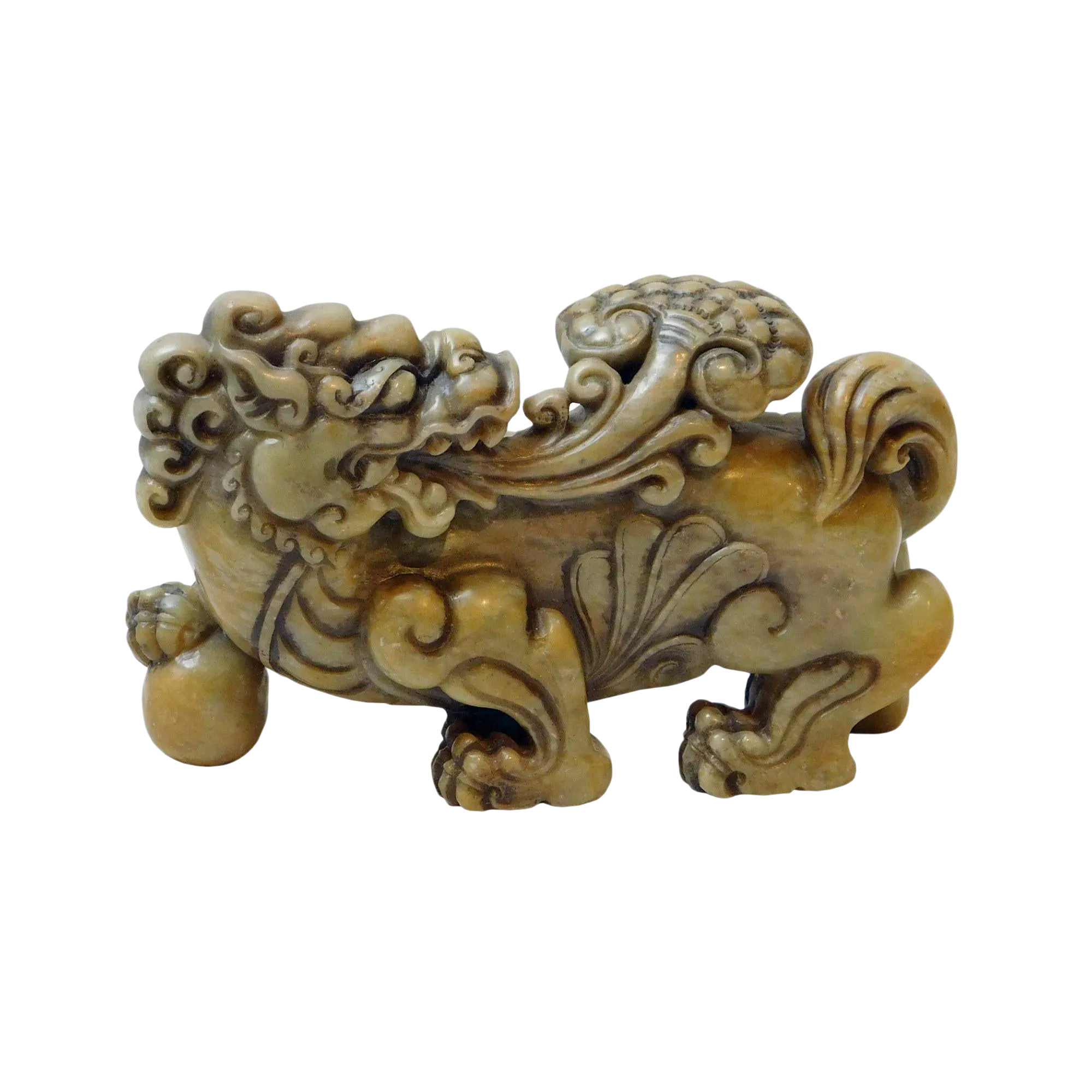 Asian Mythology Lucky Feng Shui Foo Dog Statue With LuYi and Globe ...