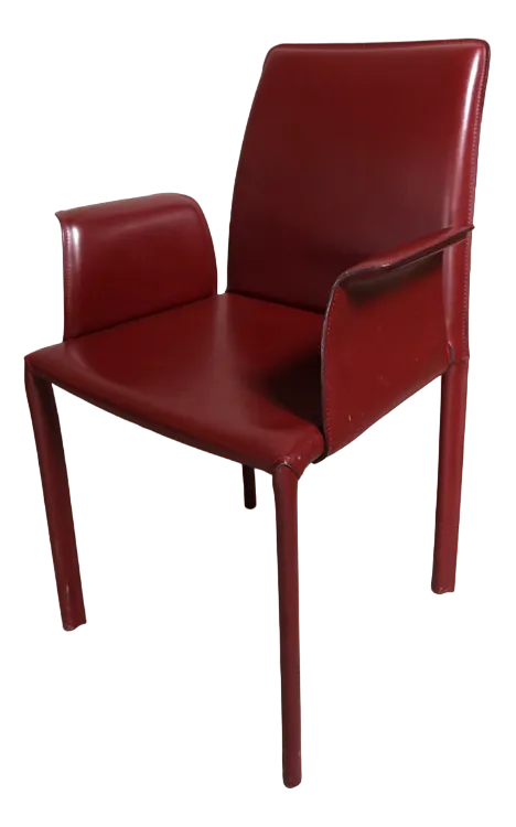 Desk Armchair in Maroon Leather | Chairish