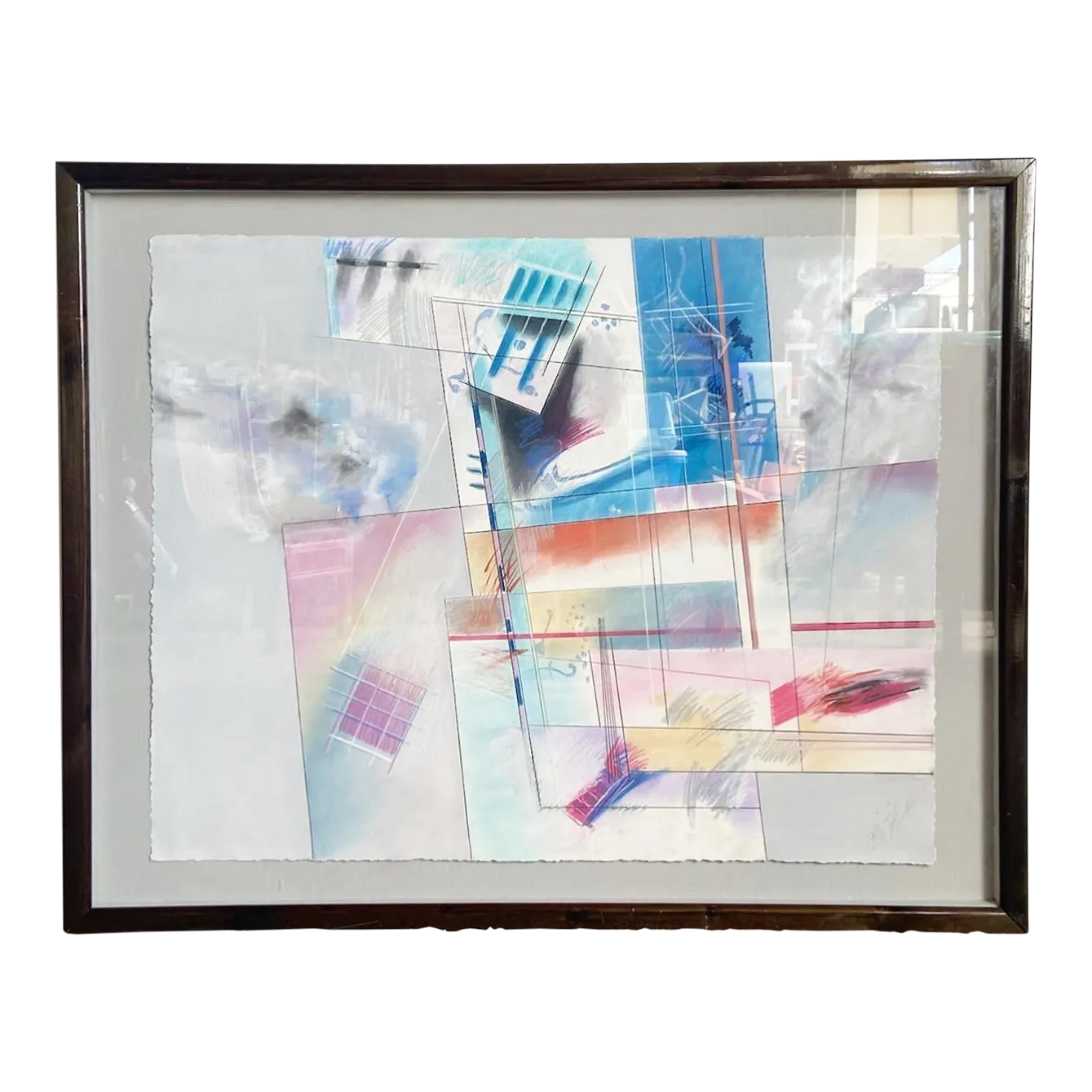 Postmodern Abstract Framed and Signed Artwork by B. Fenton 1986 | Chairish