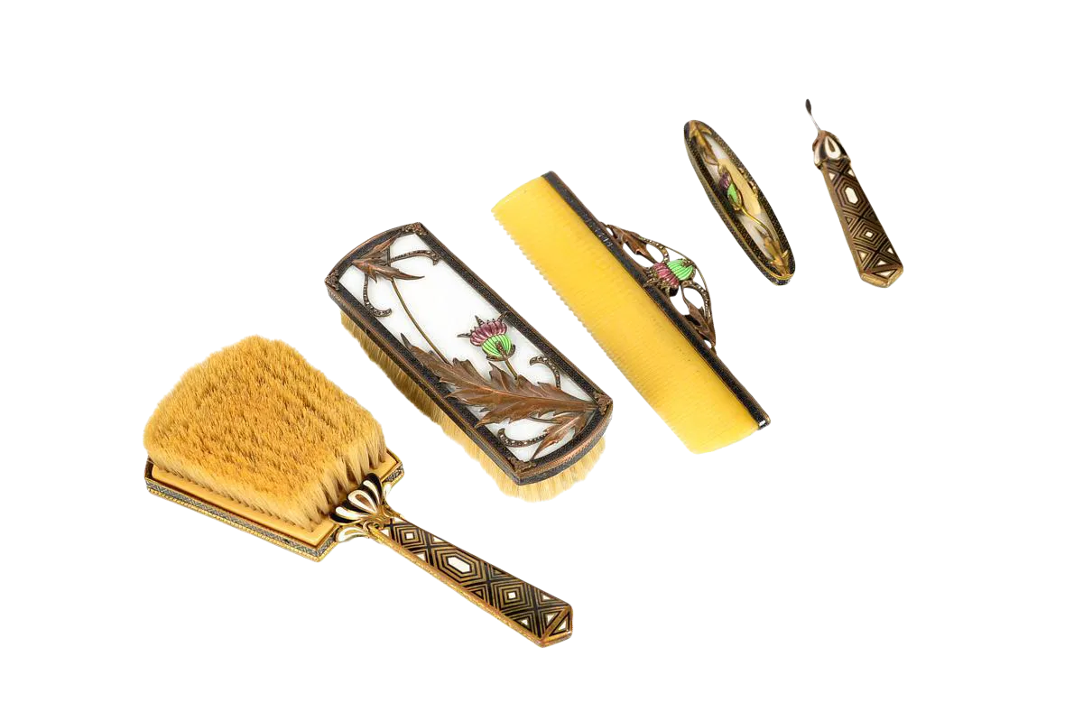 Art Deco Bronze & Enamel Vanity Set | Chairish