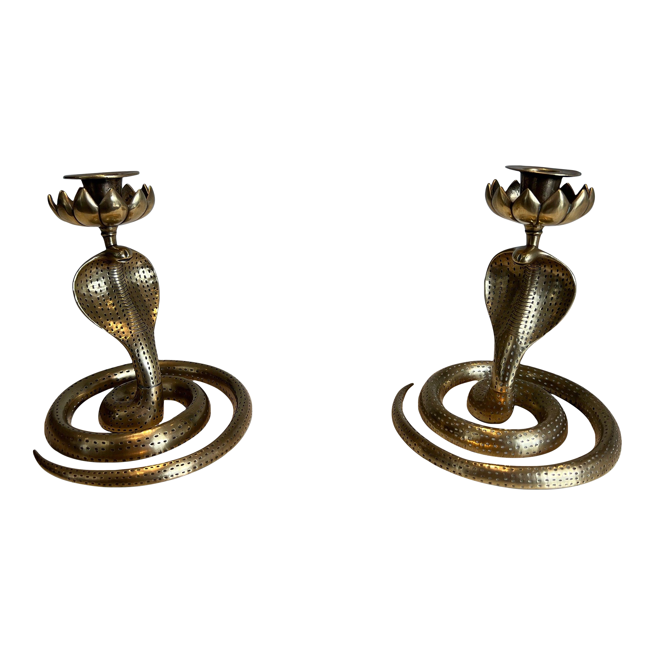 Cobra Candlesticks in Chiseled Bronze - a Pair | Chairish