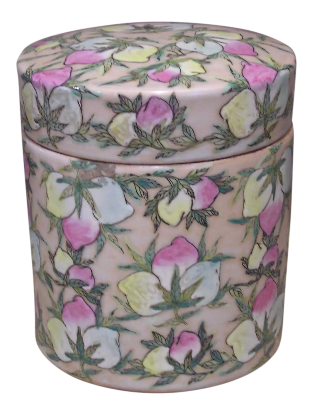 Vintage Chinese Multi-Color Pastel Ceramic Covered Jar, Signed | Chairish