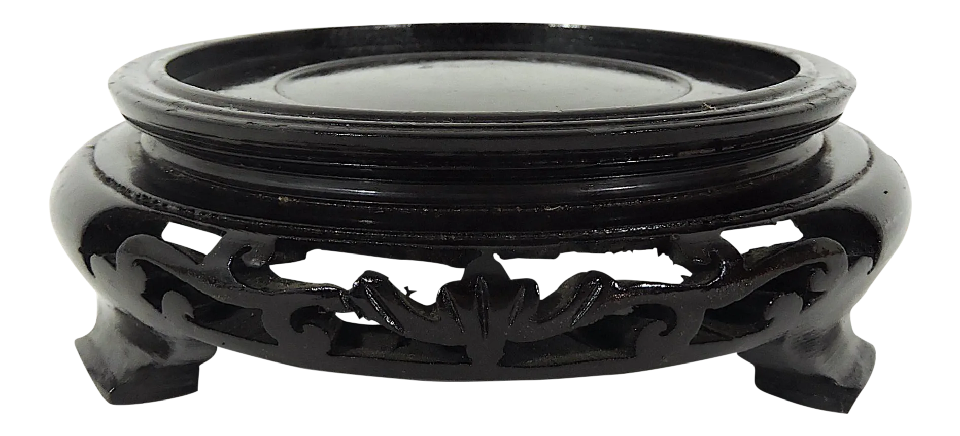 Vintage Round Chinese Wood Dark Brown Display Stand 3.5" | Chairish