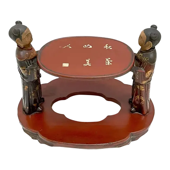 19th C. Chinese Figural Carved Wood Lacquer Scholars/ Offering / Opium ...