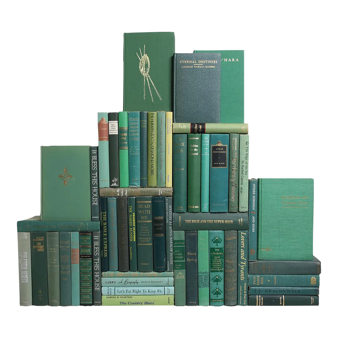 Vintage Boxwood Book Wall- Set of 50 | Chairish