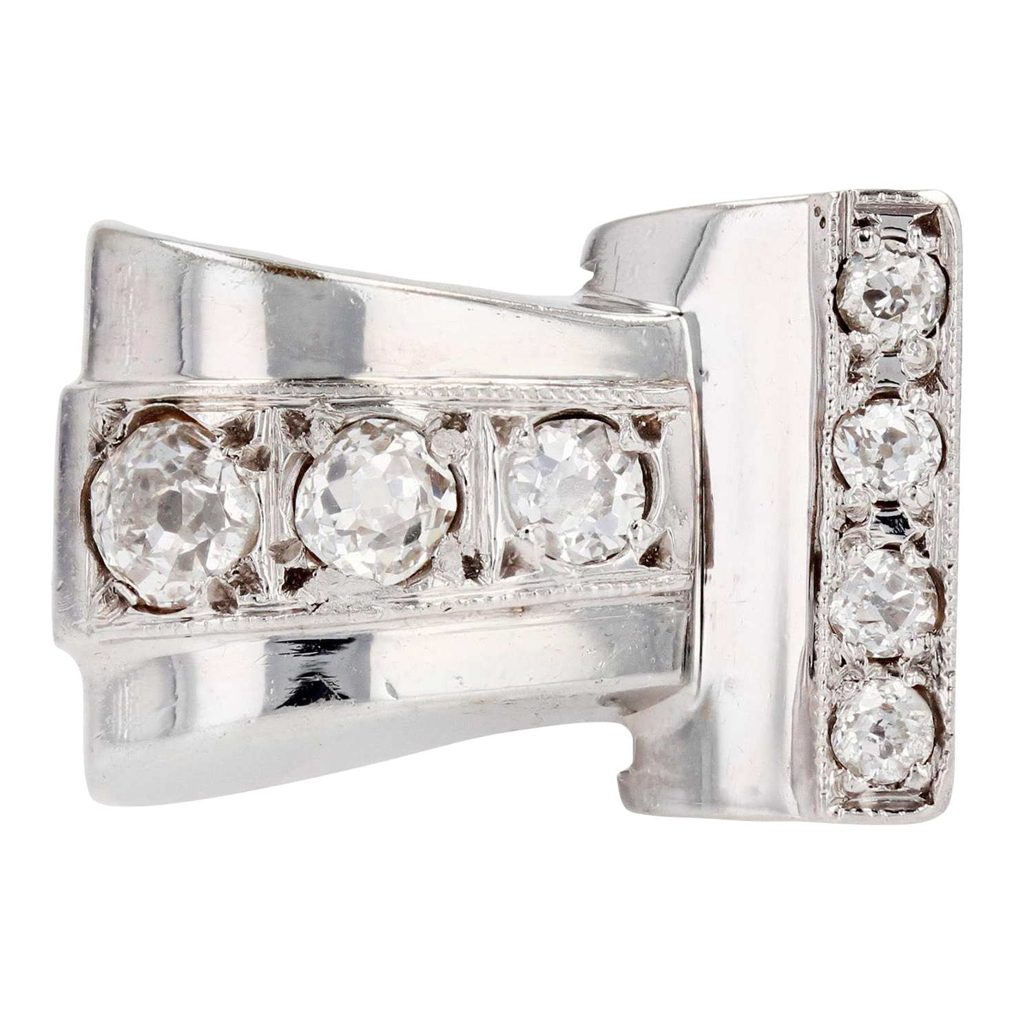 1940s Tank Diamond Asymetrical 18 Karat Gold Signet Ring Size 8.5 ...