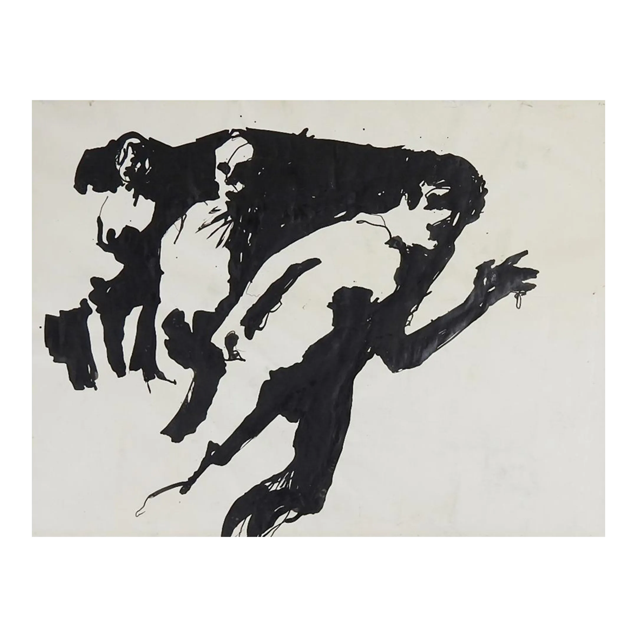 Mid 20th Century Abstract Pen and Ink Drawing Running Figures | Chairish