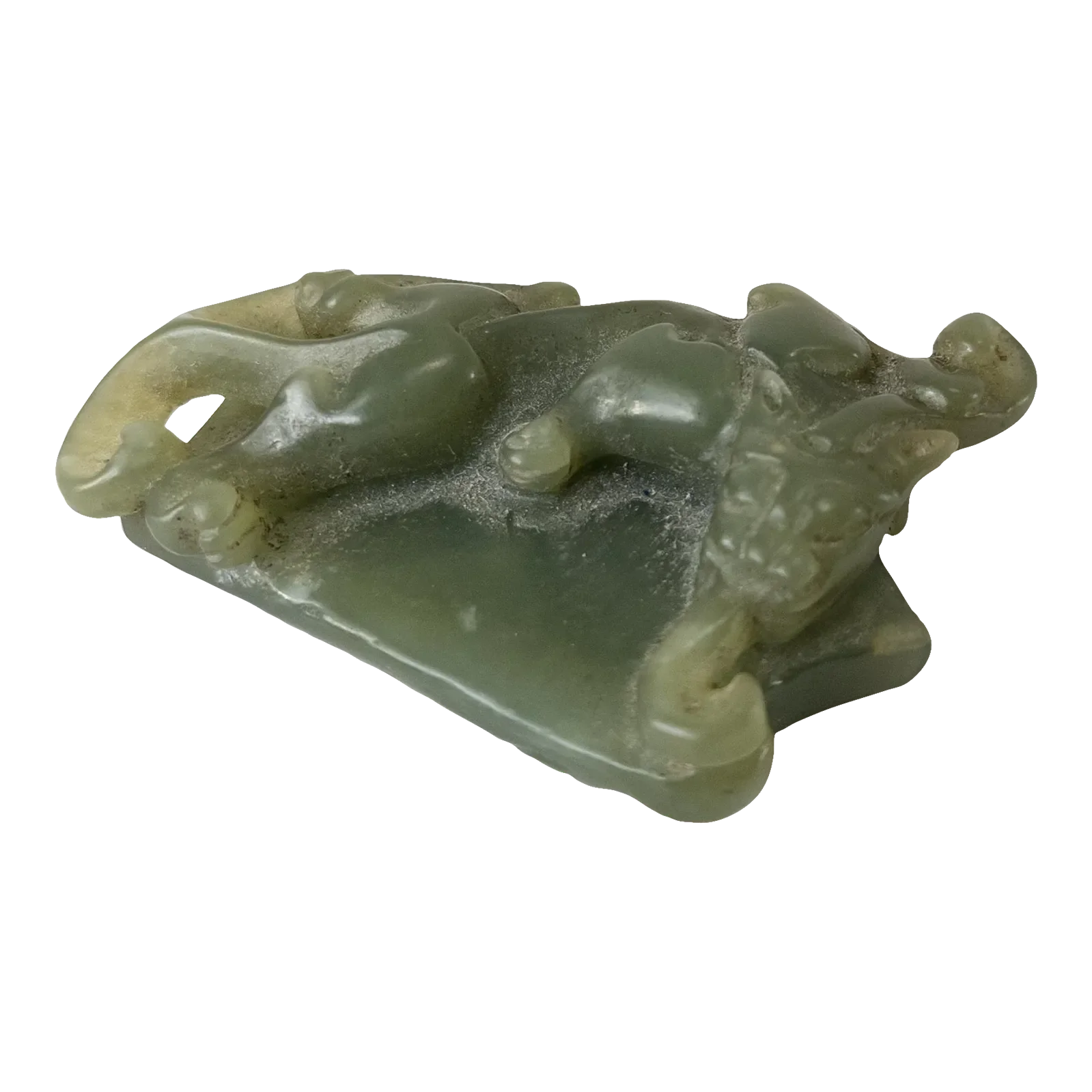 20th Century Chinese Carved Green Nephrite Jade Dragon Toggle | Chairish
