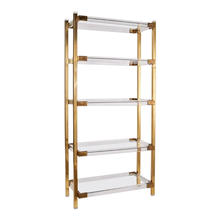 1960s Lucite & Brass Etagere with Five Shelves by Charles Hollis Jones ...