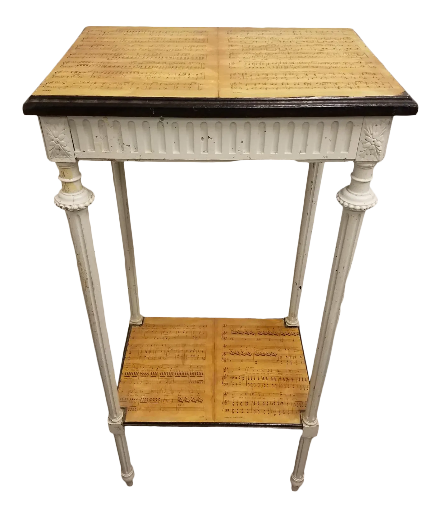 19th Century Country Decoupaged Sheet Music Plant Stand | Chairish