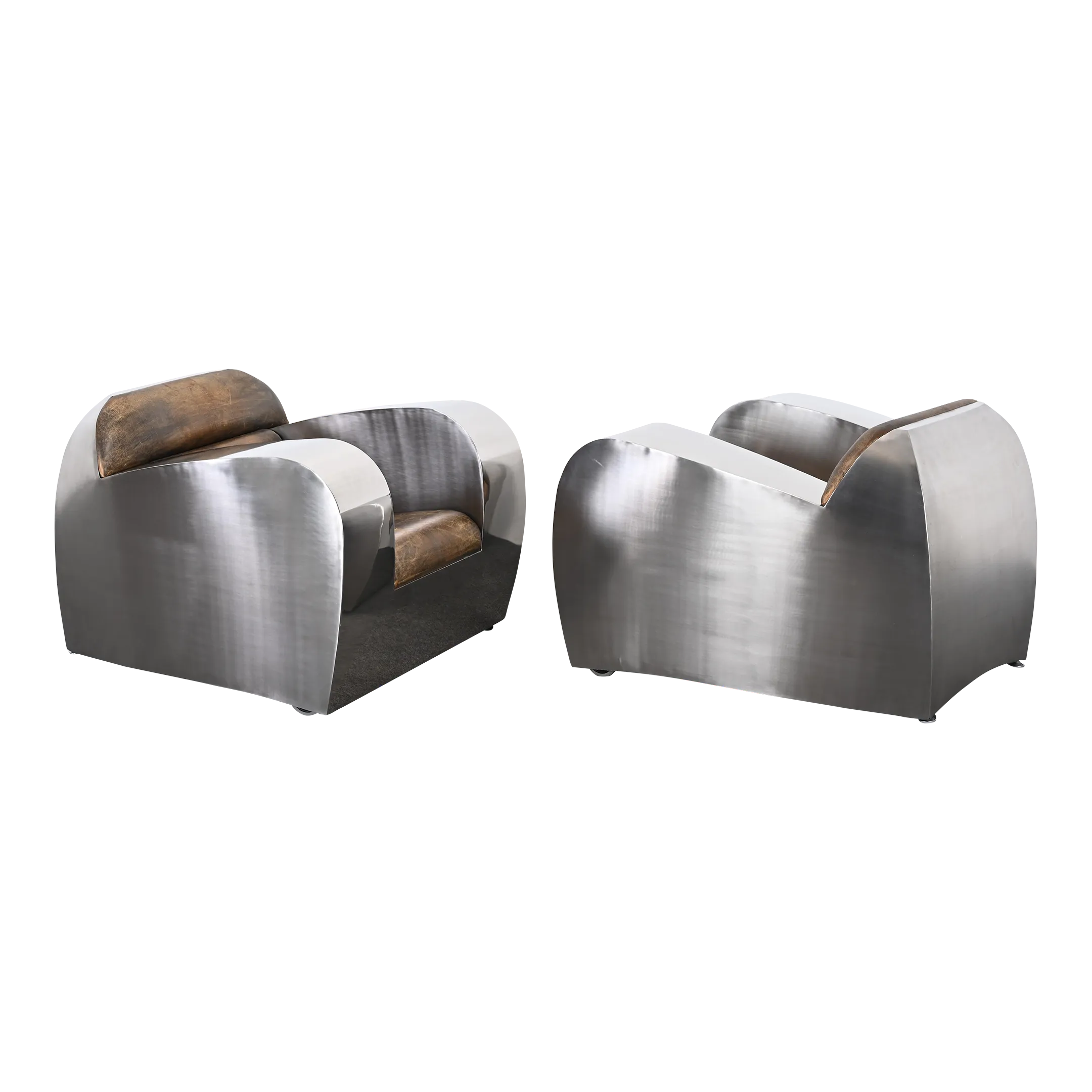 Pair of Stainless Steel Club Chairs by Jonathan Singleton, 20th Century ...