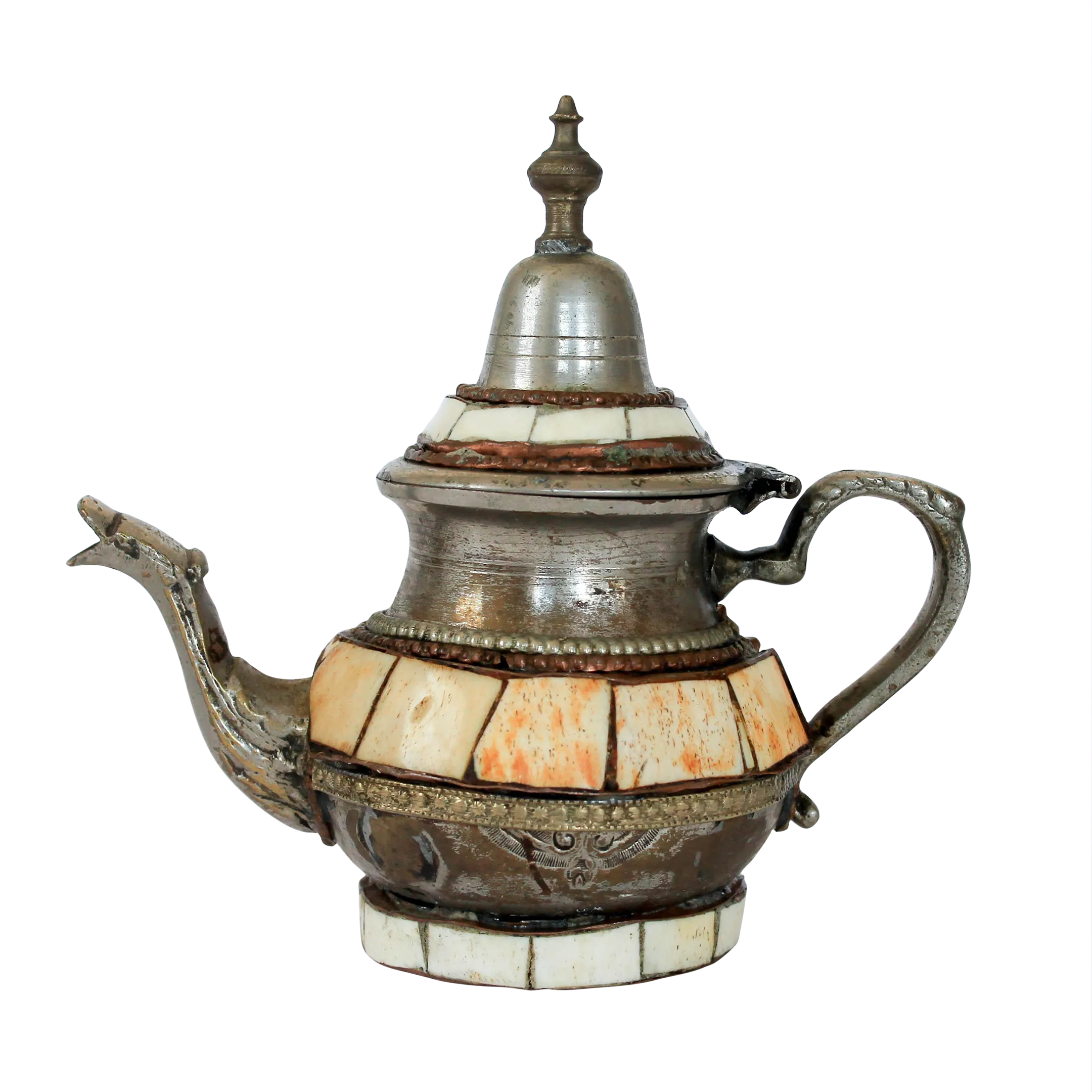 Vintage Moroccan Tea Pot With Bone Overlay | Chairish