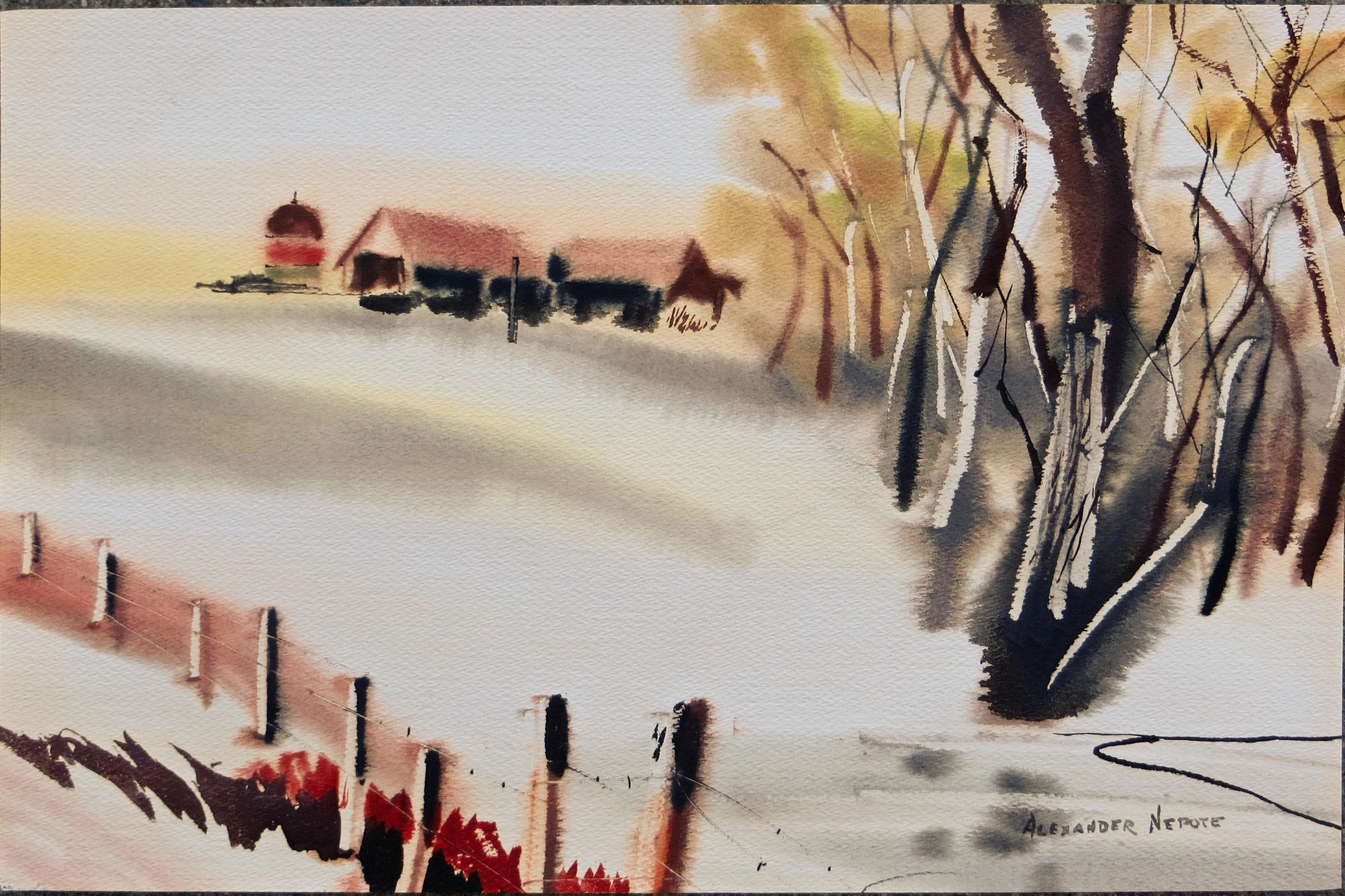 Alexander Nepote Early Midcentury Modern California Watercolor | Chairish