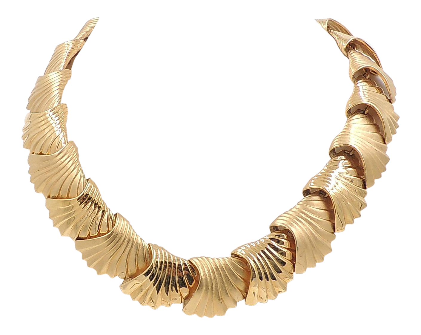 Vintage Signed Monet Goldtone Scalloped Necklace, 1984 | Chairish