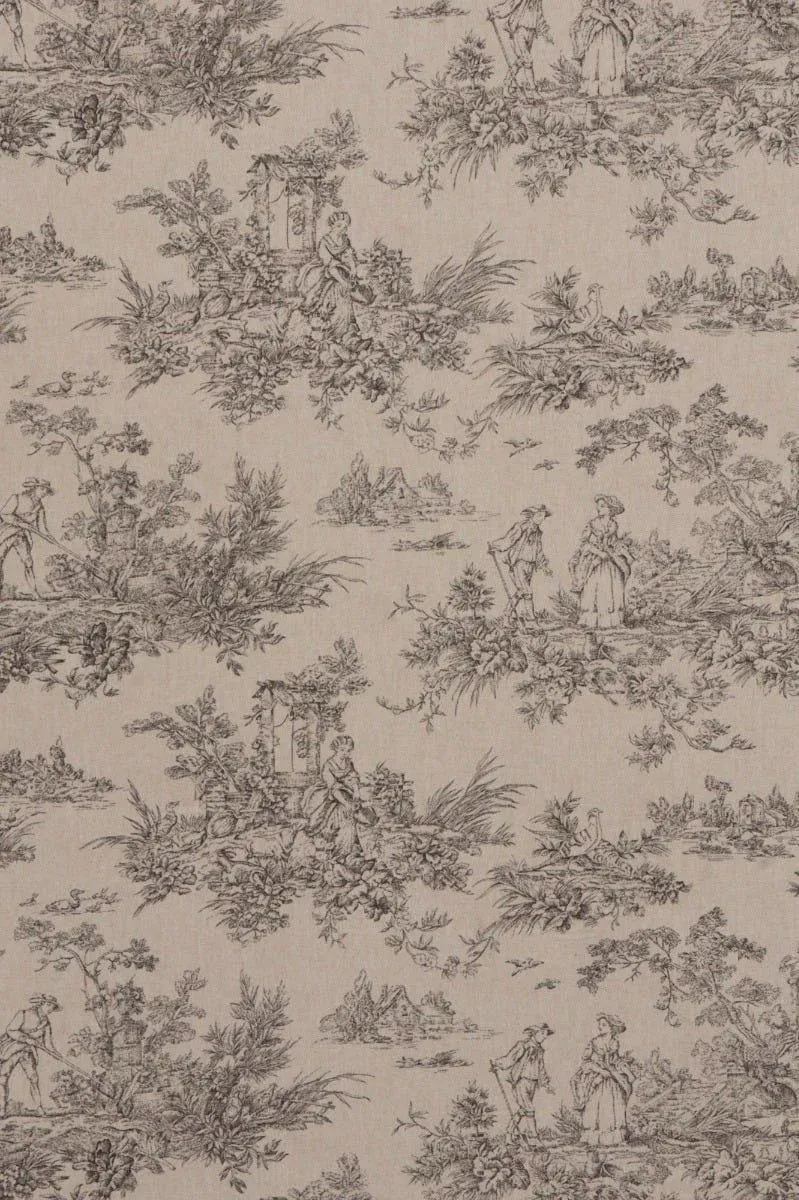 Marie Toile De Jouy Black on Linen Fabric - Sample | Chairish