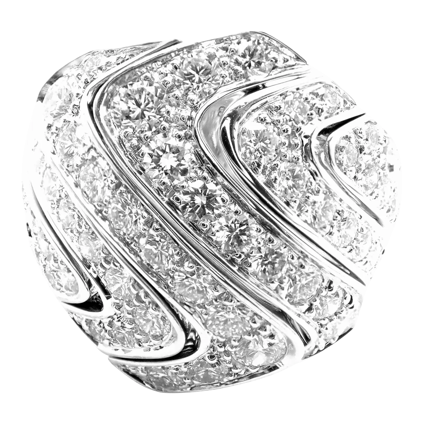 Cartier 18k White Gold Diamond Waves Large Ring, size 8.25 | Chairish