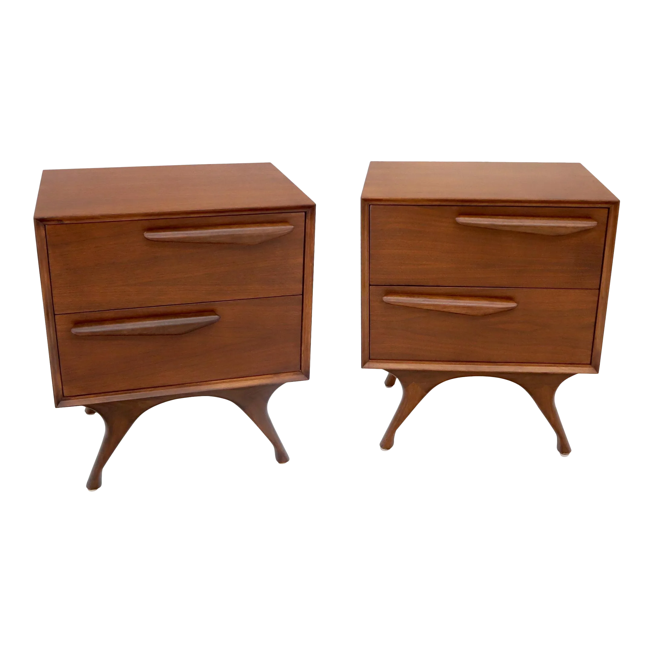 Pair of American Modern Walnut Sculptured Legs Pulls Two Drawers ...