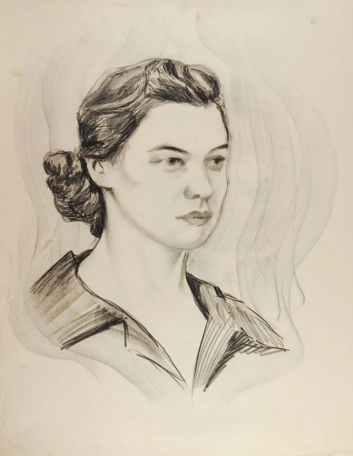 1950's Drawing Female Portrait | Chairish