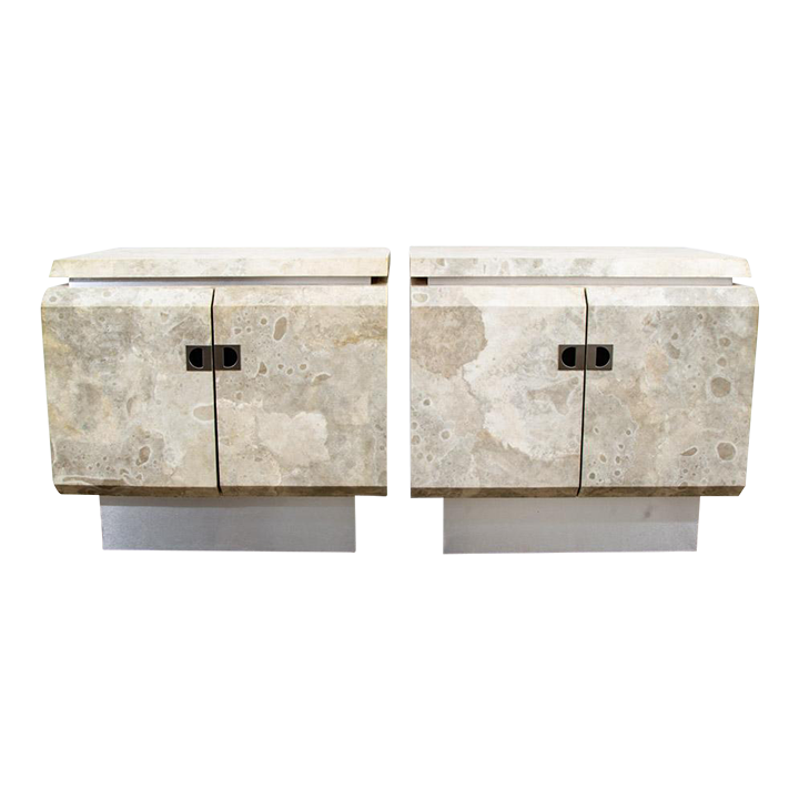 Mid Century Post Modern Nightstand Custom Stone Marble Metal 1980, Pair ...