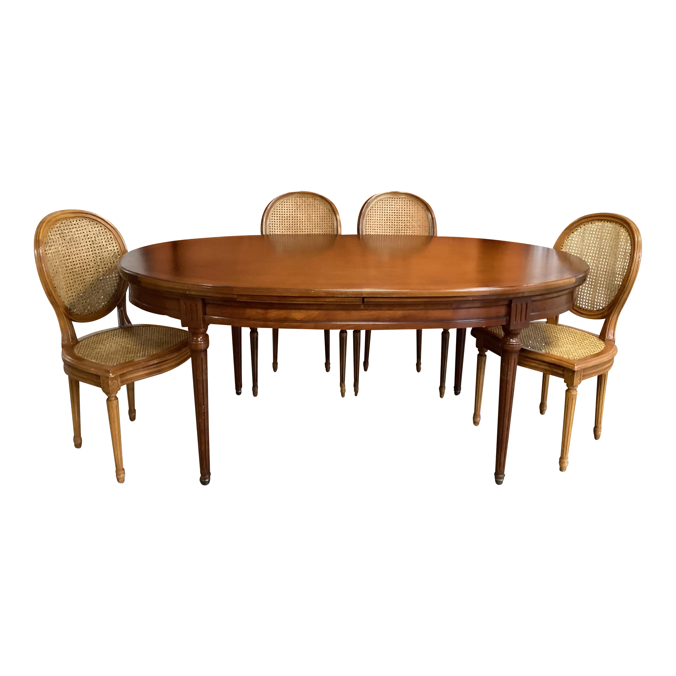 French Louis XVI-style Dining Set W/ 4 Caned Chairs | Chairish