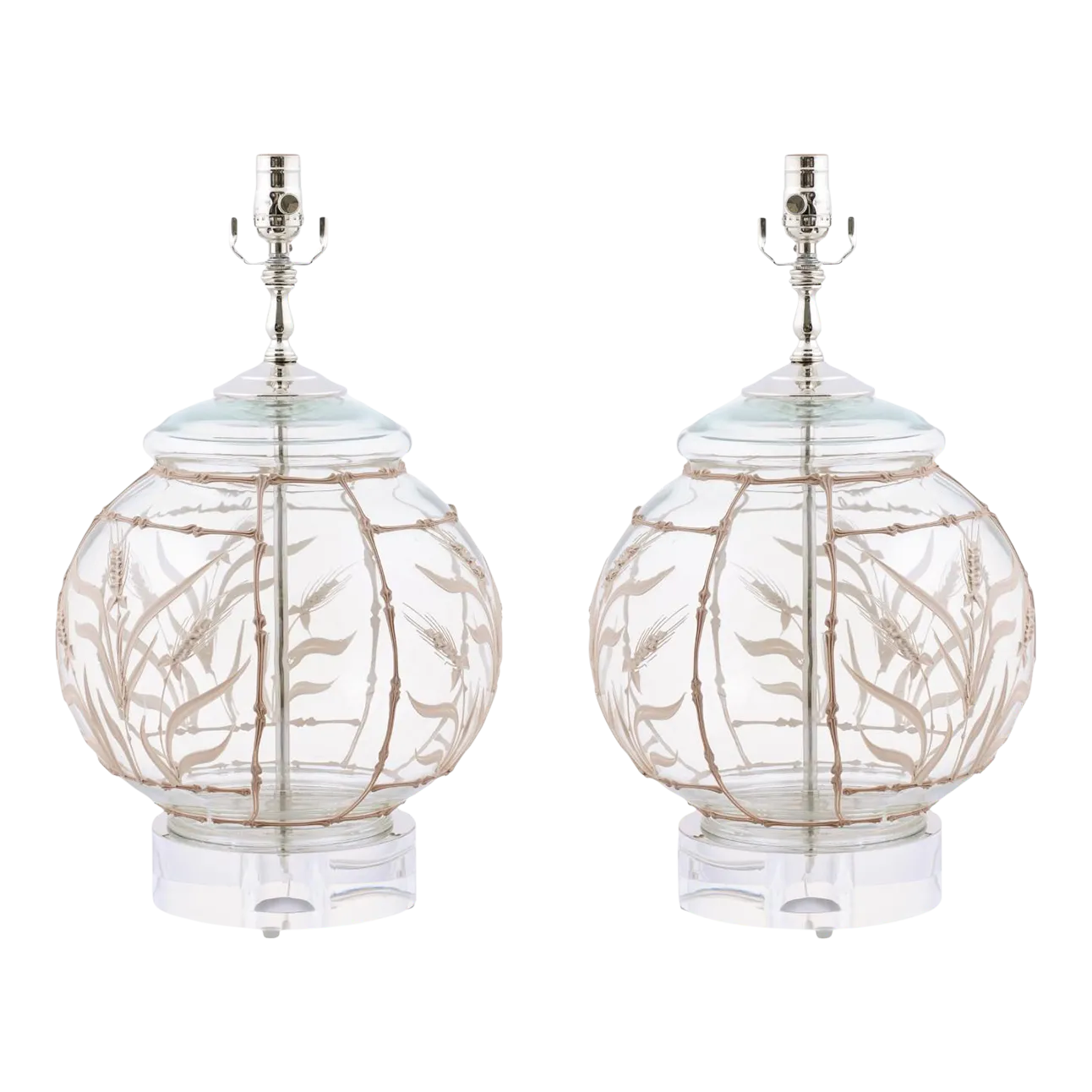 Pair of Mid-Century Hand Overlaid Glass Lamps | Chairish