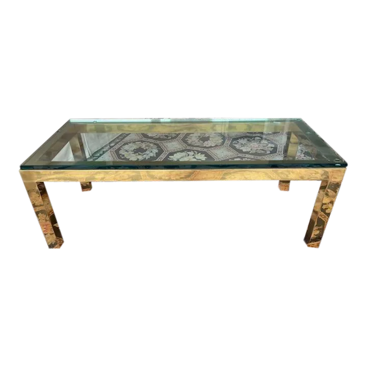 1970s Mid Century Karl Springer Style Brass and Glass Rectangular Coffee Table | Chairish