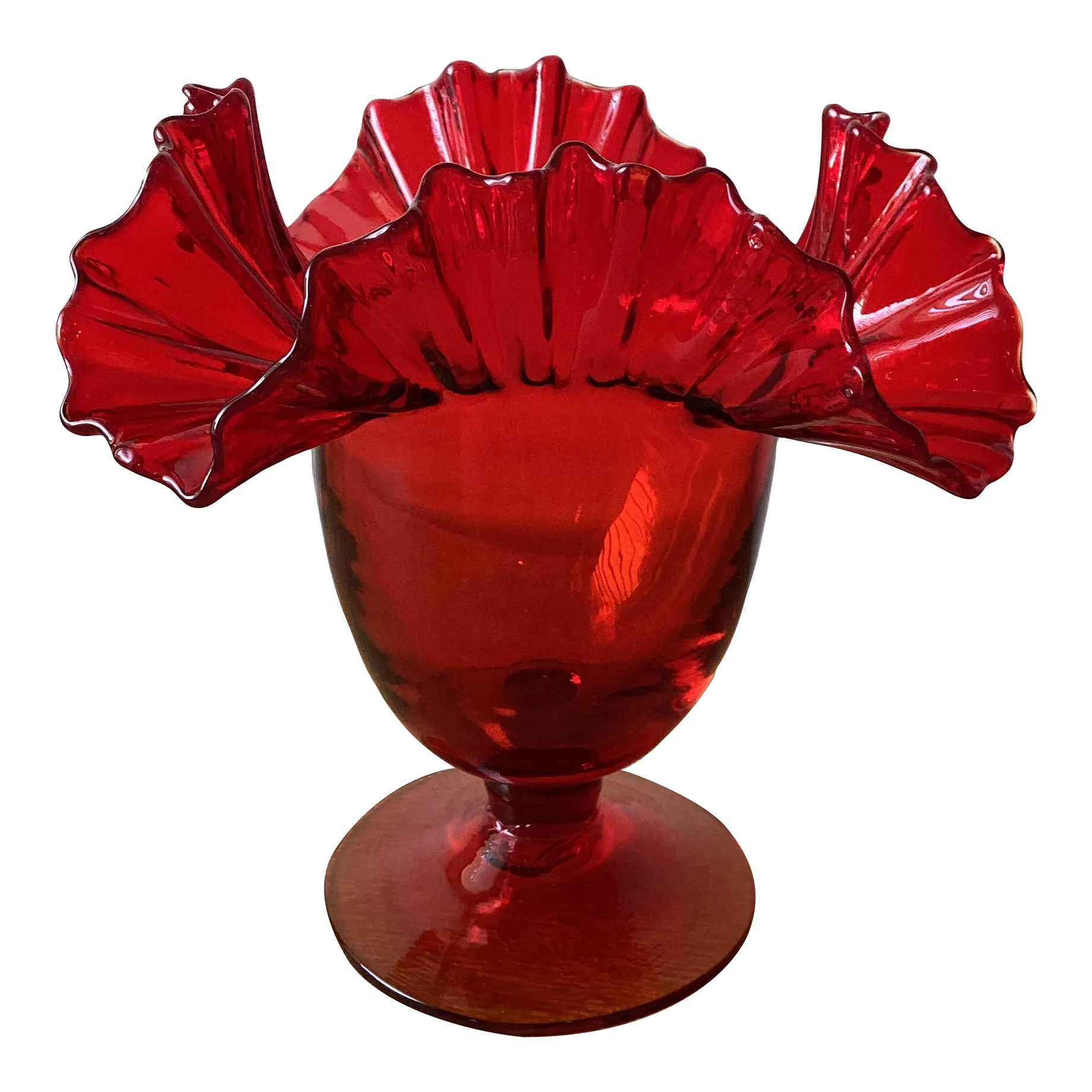 Mid Century Modern Blenko Attributed Red Crimp Top Vase | Chairish