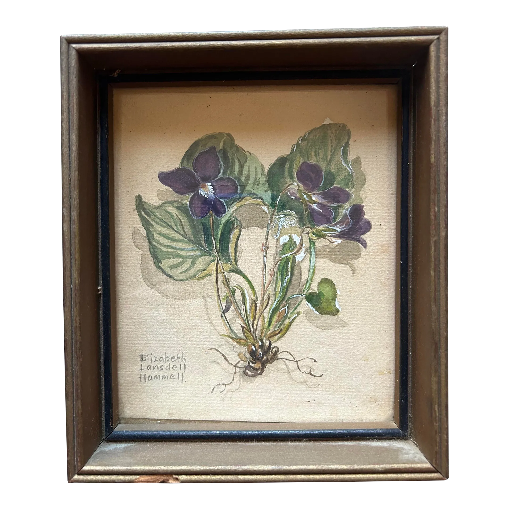 Petite Antique 1930’s Detailed Watercolor of Violets by Elizabeth Lansdell Hammell | Chairish