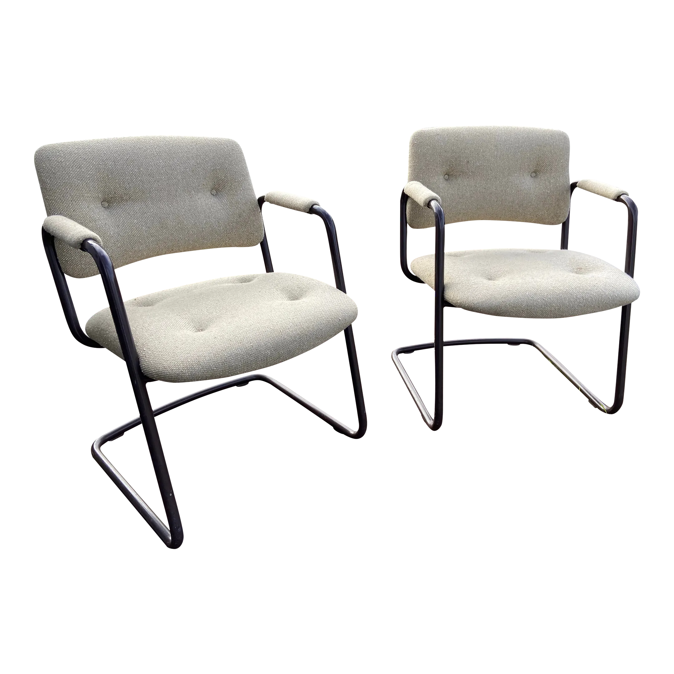 1980s Steelcase Vintage Mid Century Modern Tubular Upholstered Chairs ...