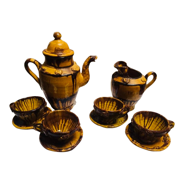 Vintage Mid Century Mexico Oaxaca Yellow Ware Drip-Ware Coffee Tea Set ...