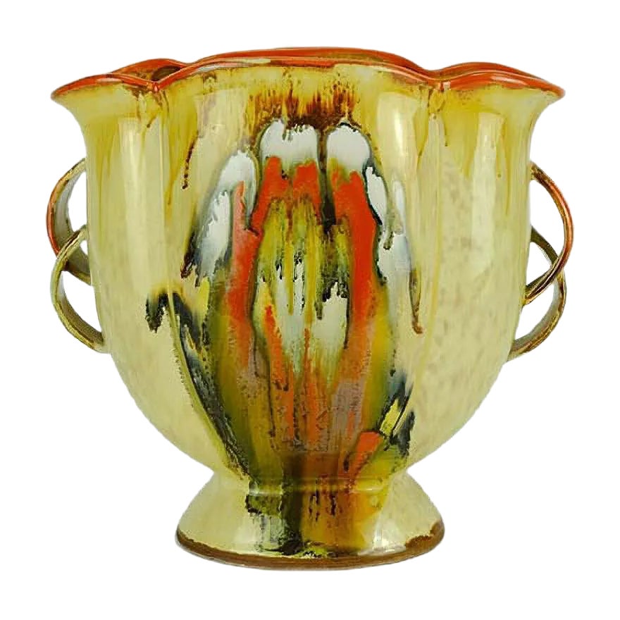 Large Art Deco Colorful Vase in Flowing Glaze & Uranium Glaze from ...