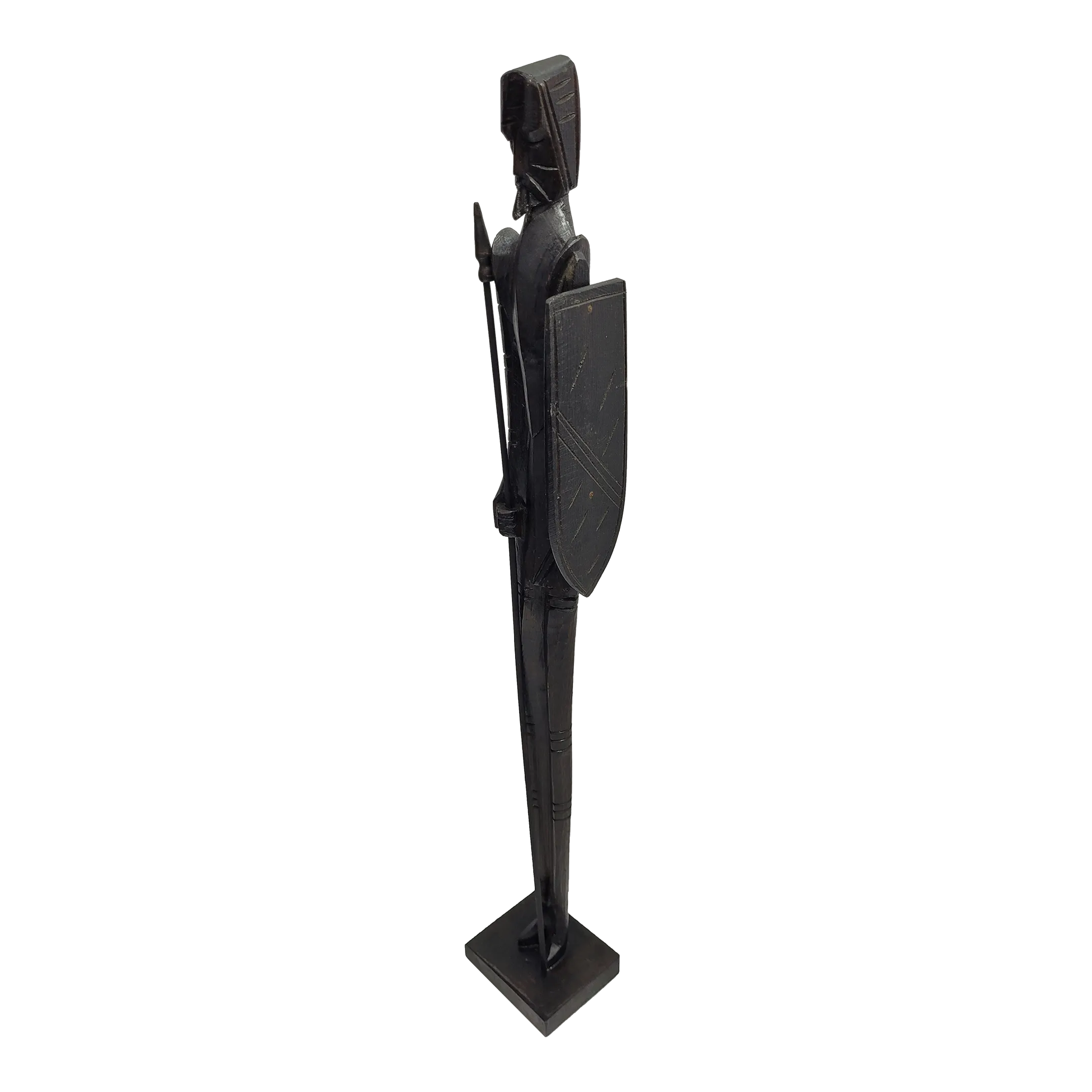 Vintage Wood Man Warrior Statue Tall Skinny Sculpture Table Art | Chairish