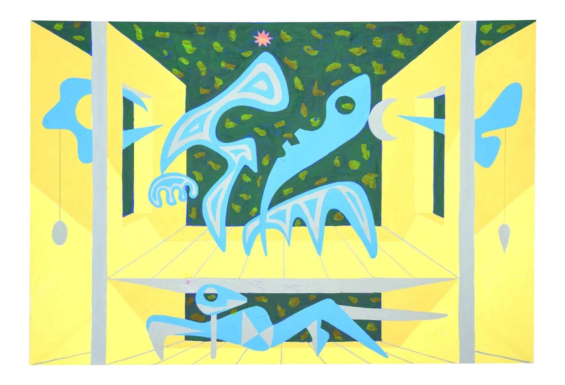 Leo Guide, Theater With Signals 1, Tempera, 1986 | Chairish