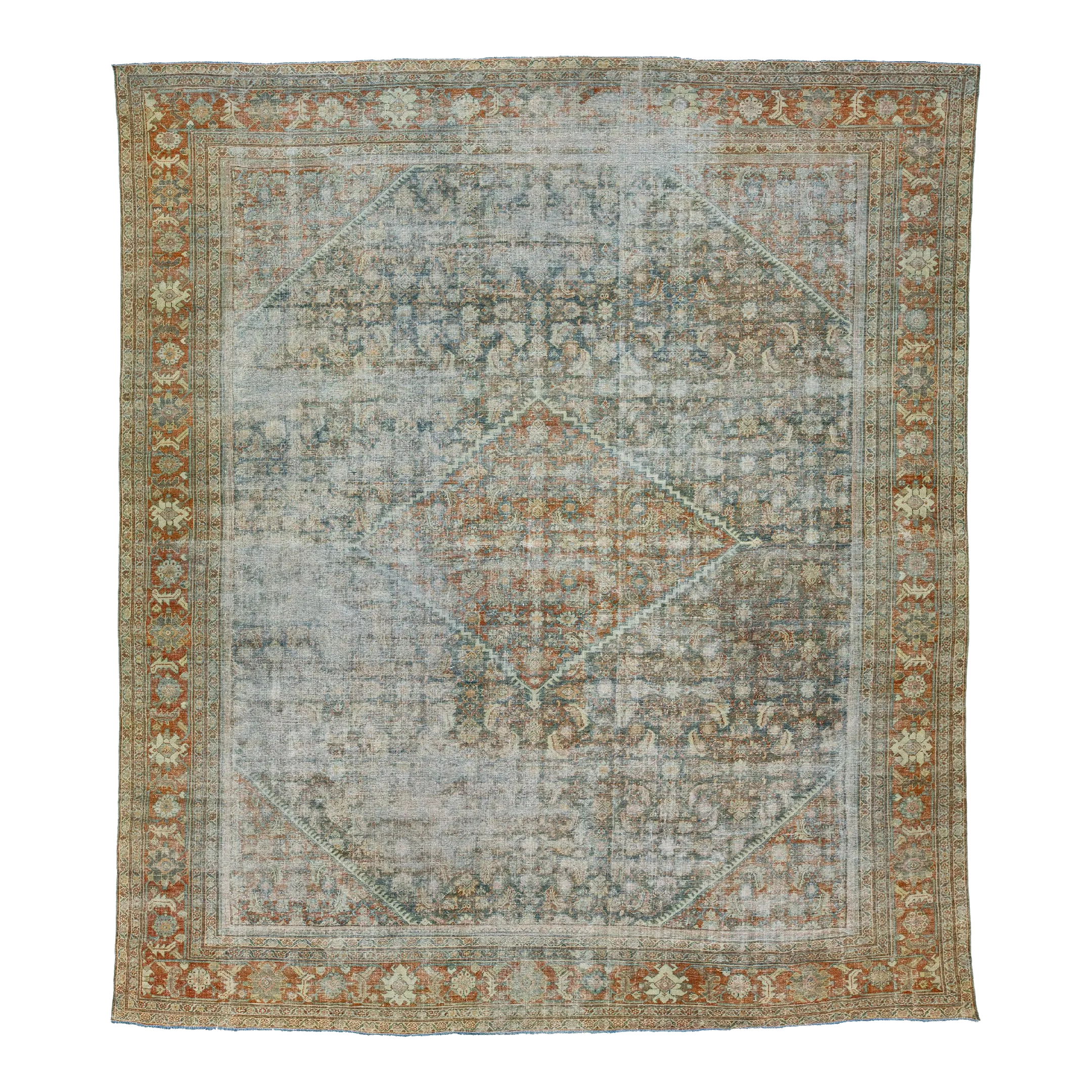 1910s Antique Persian Mahal Allover Wool Rug Handmade in Rust Color ...