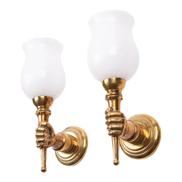 Pair of 1960s Maison Jansen Wall Sconces Hands Holding Torches | Chairish
