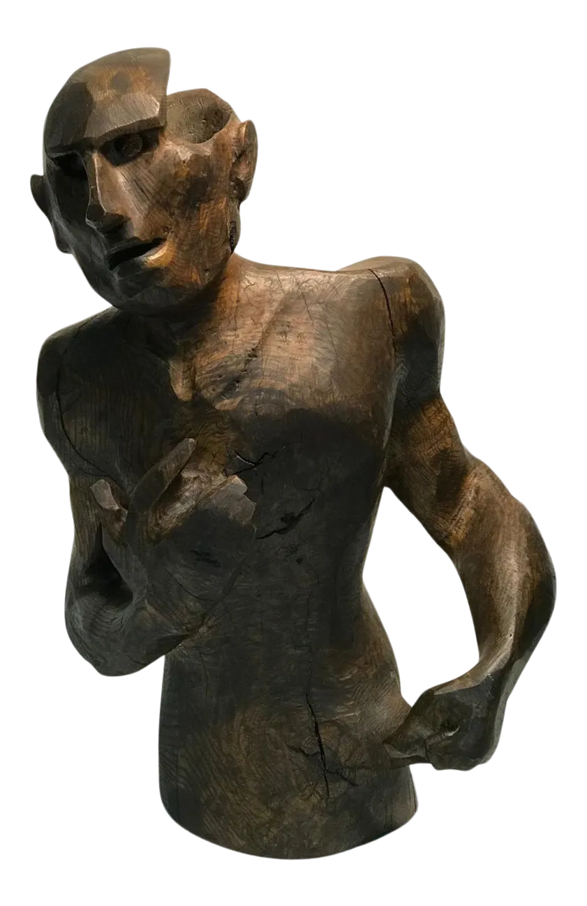 1980s Sycamore Wood Sculpture of a Man's Figure | Chairish
