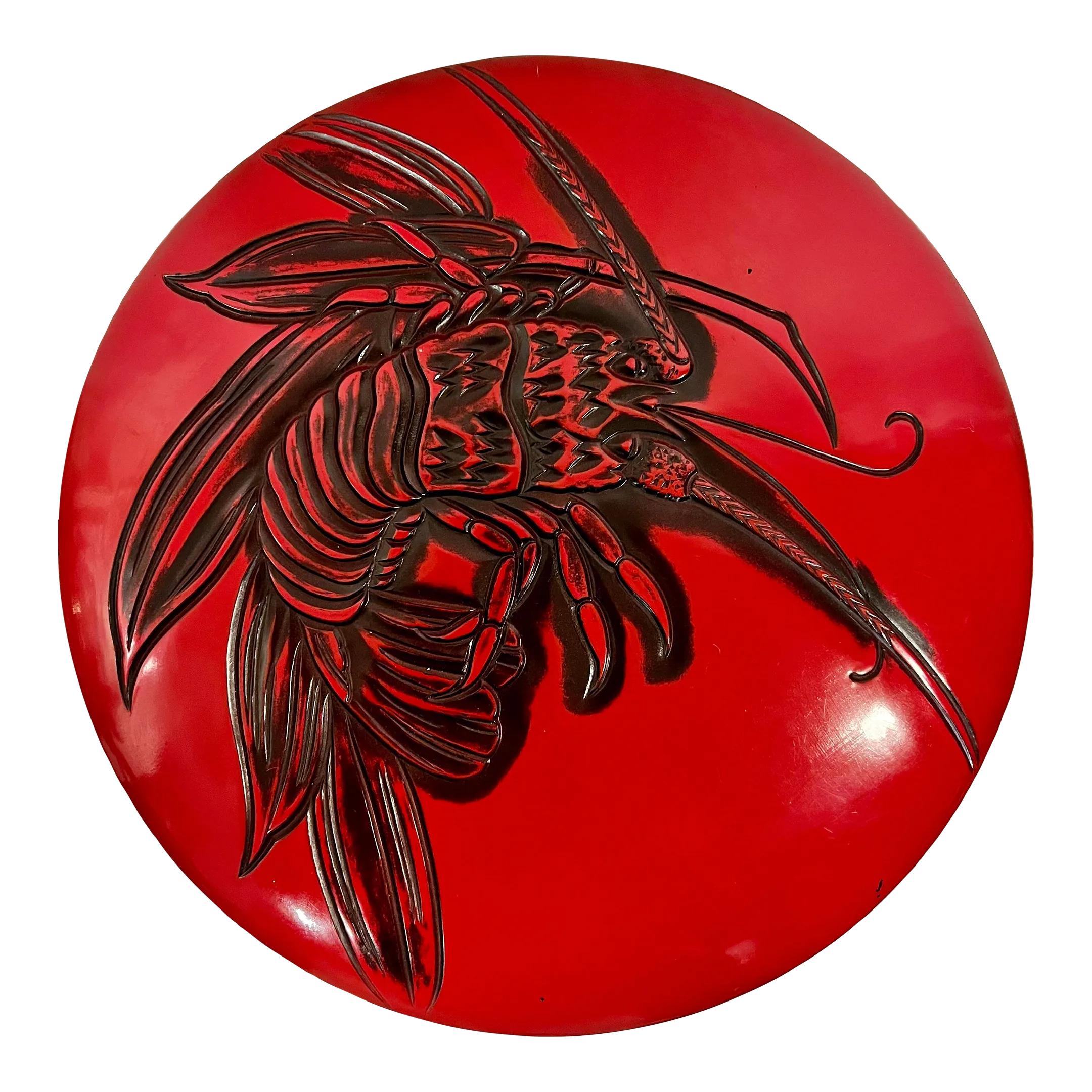 Vintage Japanese Red Laquered Lazy Susan Tray Set With Prawn / Shrimp ...