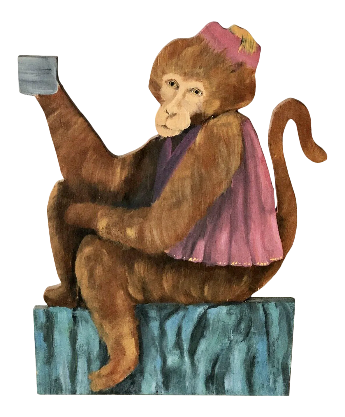 1993 Monkey Outsider Art Painted Plywood Sculpture | Chairish