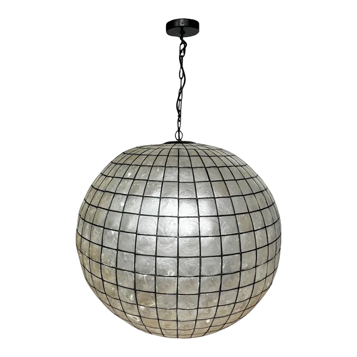 Large Vintage Capiz Shell Round Glove Ceiling Chandelier Light Fixture ...