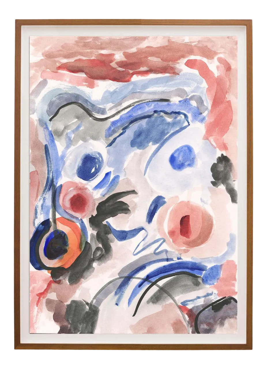 Contemporary Abstract Print With Blue, Mauve and Pink | Chairish