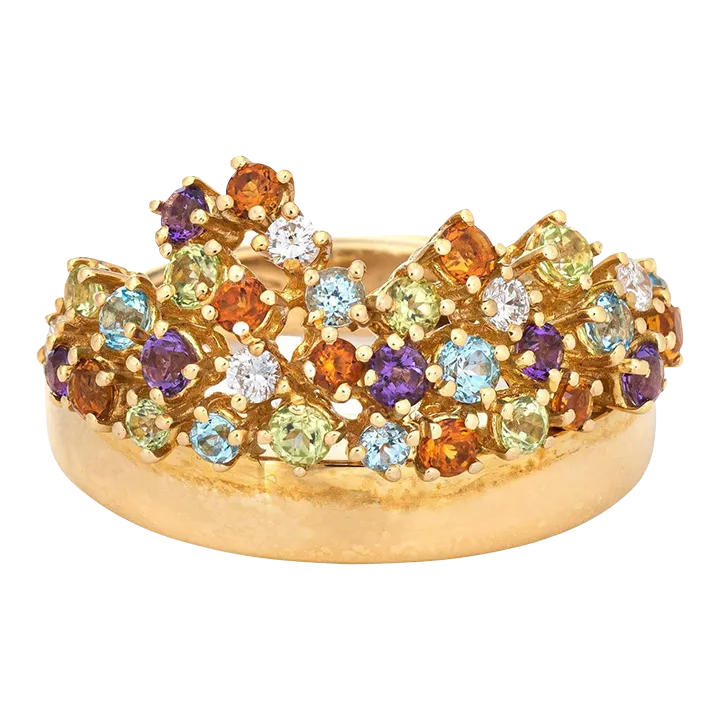Multi Gemstone Confetti Ring Estate 18k Yellow Gold Band Fine Jewellery ...