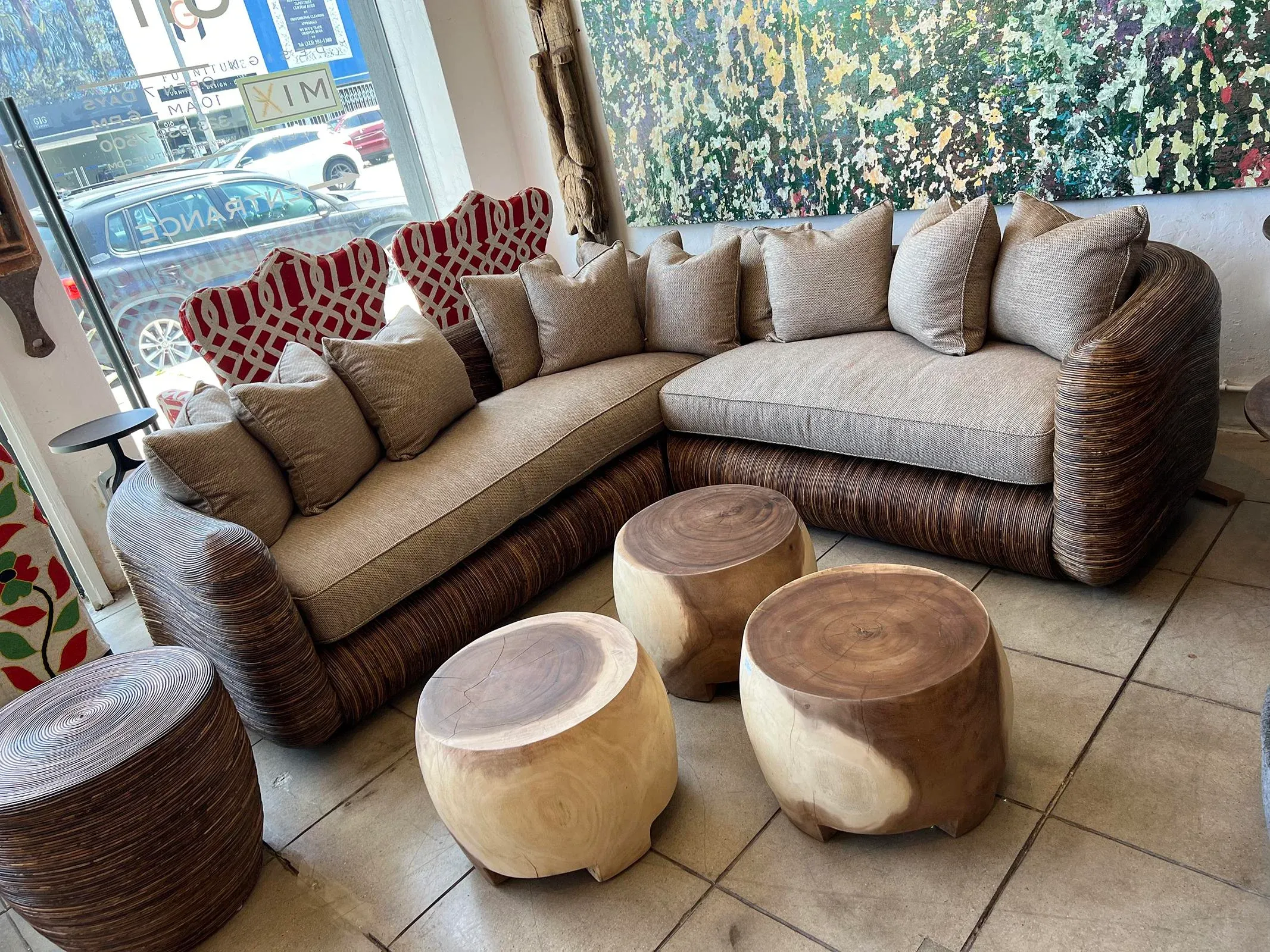 Contemporary Rattan Stick Wave Sofa
