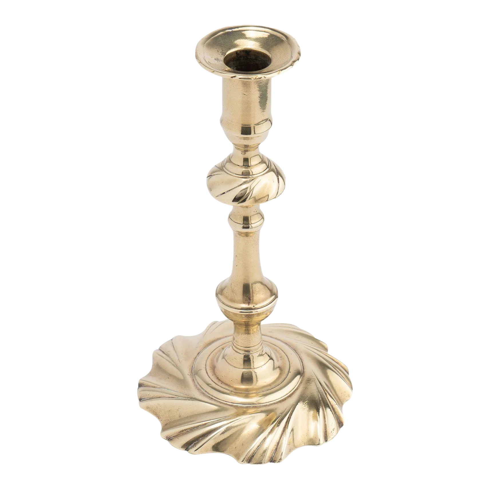 English Seam Cast Brass Swirl Base Candlestick, 1750 | Chairish